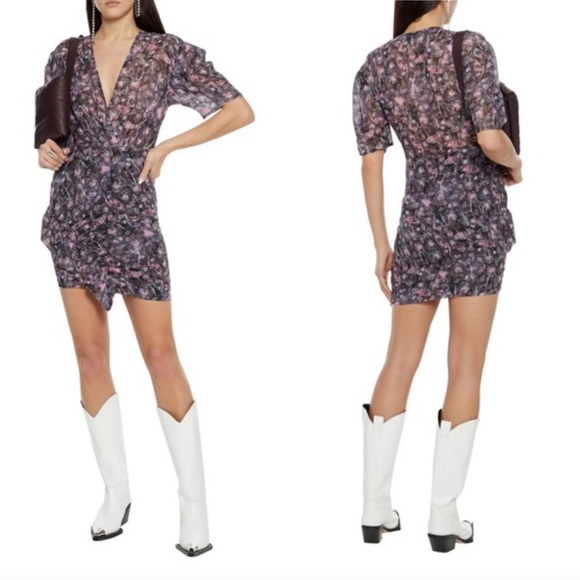 IRO | Dresses | Iro Paris Gray And Pink Floral Chiffon Muy Mui Mini Dress | Poshmark